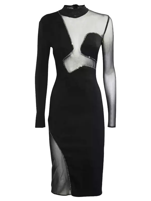 John Richmond Mesh-insert Embellished Party Dress - Black