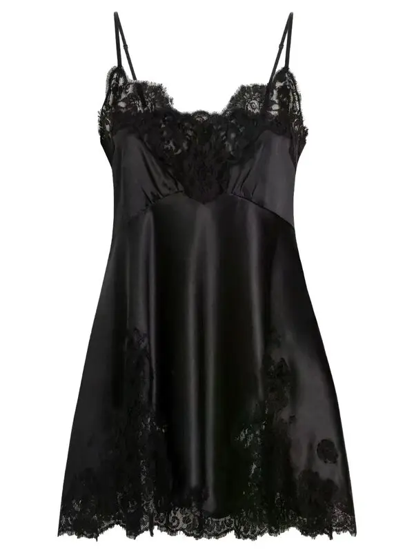 Dolce & Gabbana Lace-trimmed Satin Slip Dress - Black