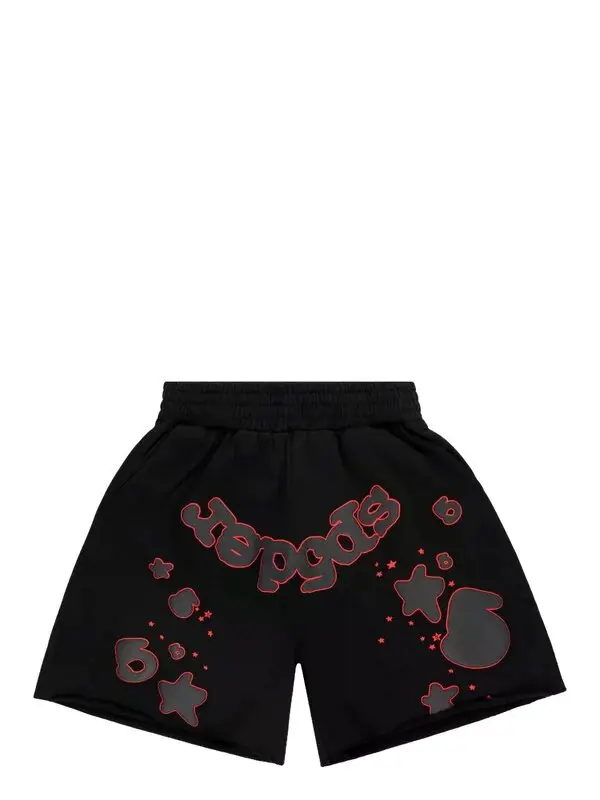 SP5DER Logo-print Cotton Shorts - Black