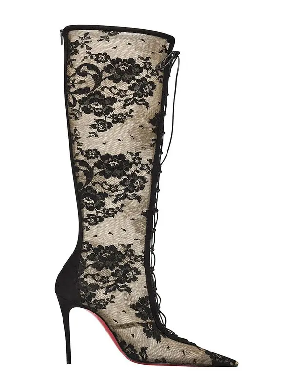 CHRISTIAN LOUBOUTIN 100mm Lace Knee-high Boots - Black