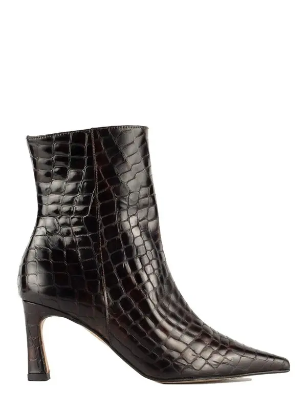 ANGEL ALARCON Dark Crocodile Print Leather Ankle Boots - Brown