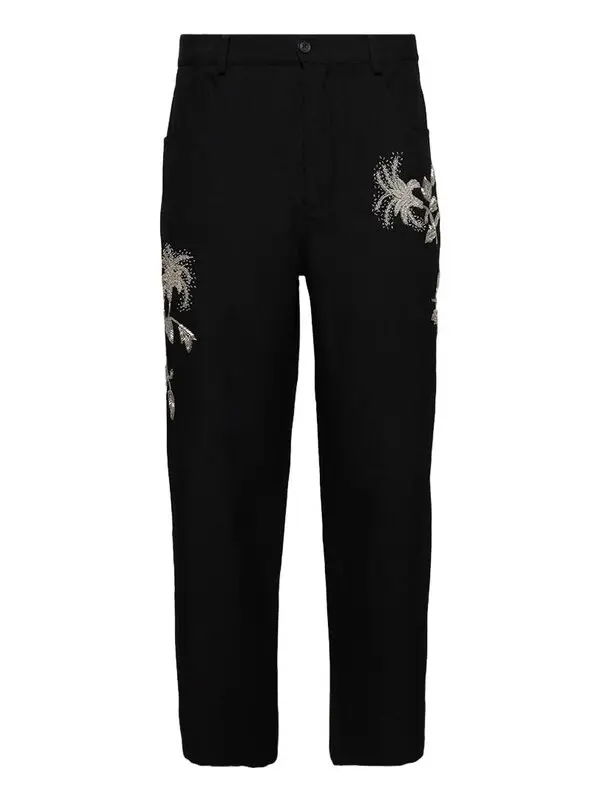 BLUEMARBLE Botanic Bead Embroidered Wool Pants - Black
