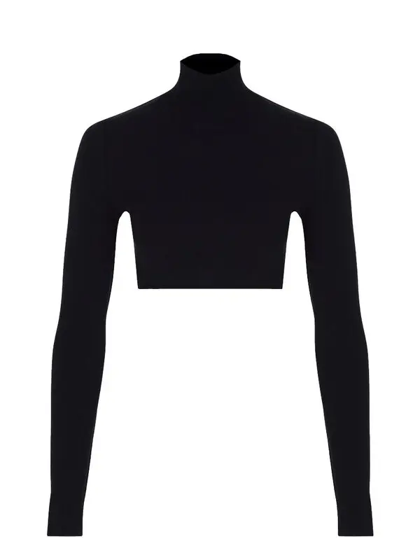 Zeynep Arçay Turtleneck Knit Crop Top - Black