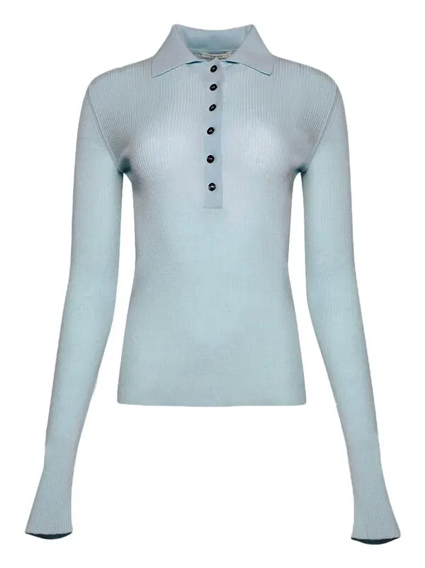 AMIYA Georgia Fitted Wool Polo Top - Blue