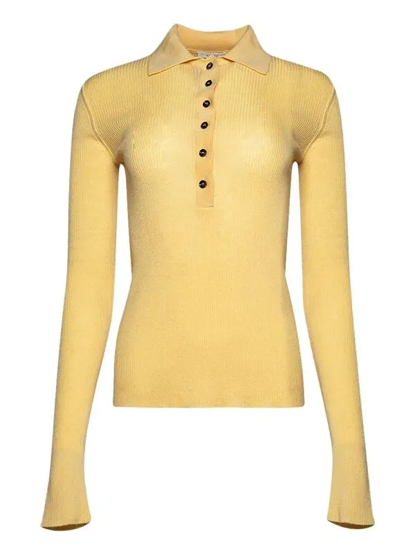 AMIYA Georgia Fitted Wool Polo Top - Yellow