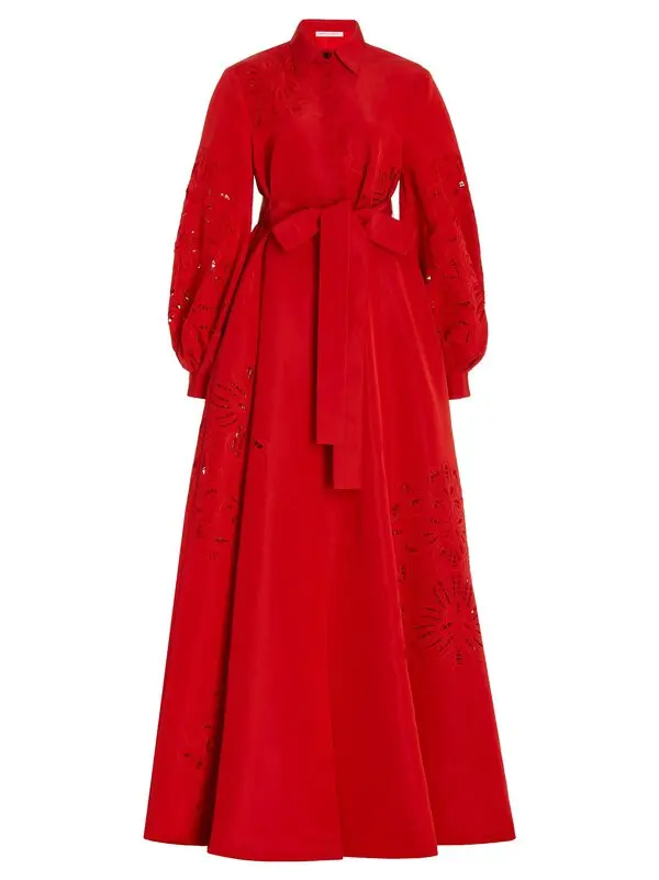 Carolina Herrera Embroidered Silk Trench Gown - Red