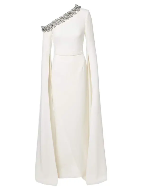 Safiyaa Rinna Floral-appliqué One-shoulder Gown - White