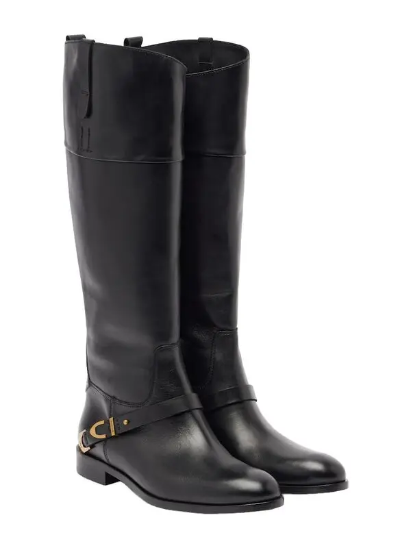 GOLDEN GOOSE Knee-high Leather Boots With Gold Tone Hardware - Black