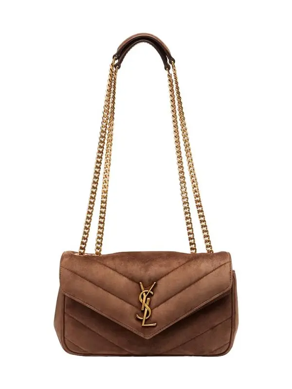 Saint Laurent Lou Lou Small Matelassé Suede Shoulder Bag - Brown