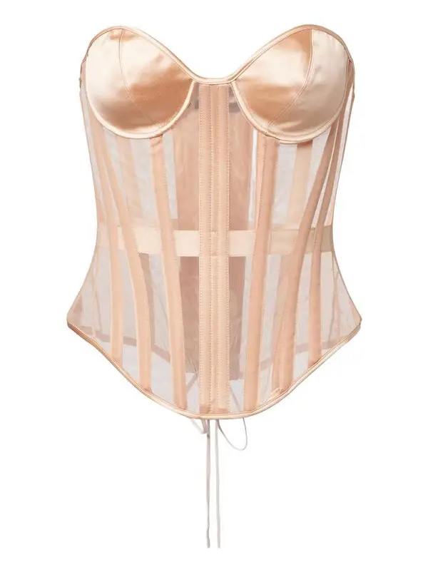 MUGLER Re/edit Paneled Sheer Bustier Top - Pink