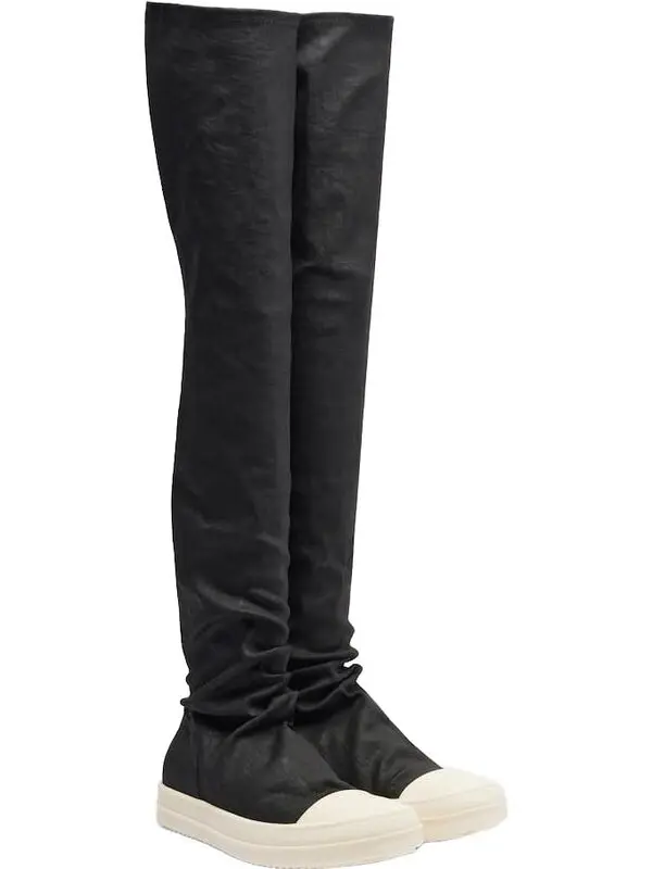 Rick Owens Coated Denim Over-the-knee Boots - Black