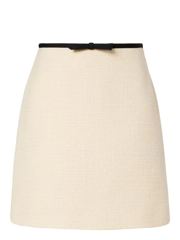 Valentino Garavani Wool-blend Tweed Miniskirt With Bow Detail - Beige