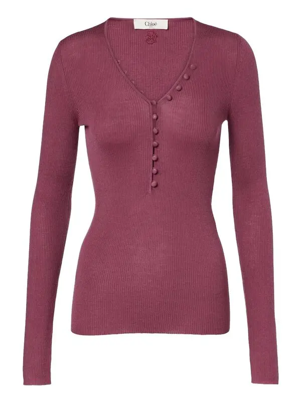Chloé Ribbed-knit Wool Top - Pink