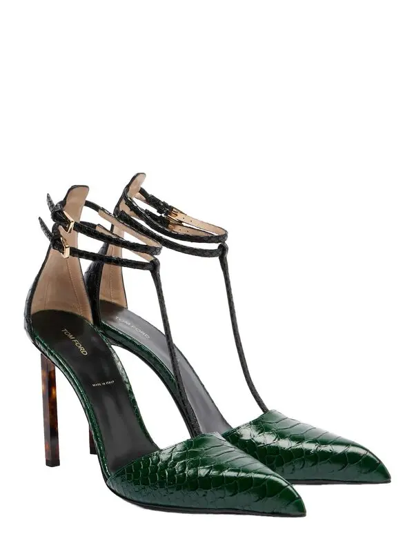 TOM FORD Snake-effect Leather Pumps - Green