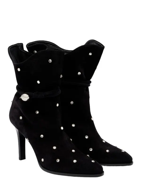 Isabel Marant Étoile Lolya 90 Embellished Suede Ankle Boots - Black