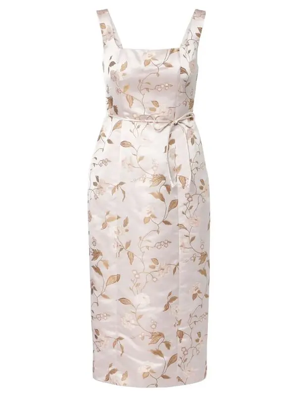 Staud Zoe Floral Brocade Satin Midi Dress - Pink