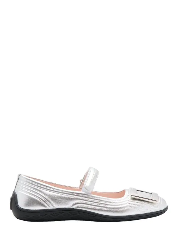 ROGER VIVIER Belle Vivier Metallic Leather Ballet Flats - Silver