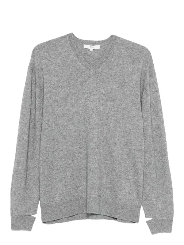 Tibi V-neck Split-cuff Sweater - Grey