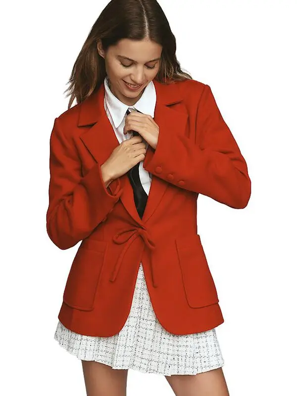 Avec Les Filles Fitted Bow Blazer Jacket - Red