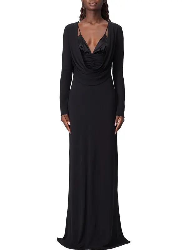 Elisabetta Franchi Long Sleeve Gown - Black