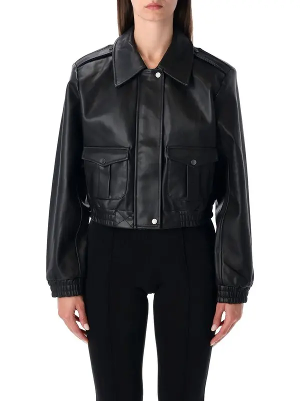 THE GARMENT Cropped Leather Jacket - Black