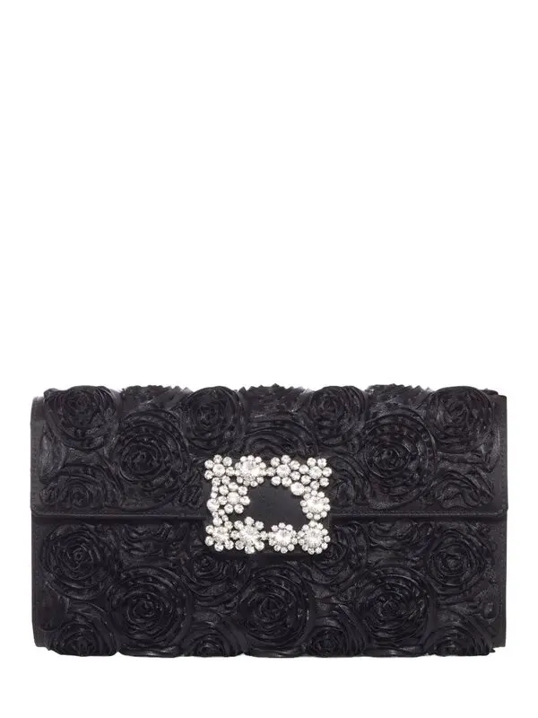 ROGER VIVIER Envelope Flower Buckle Clutch - Black