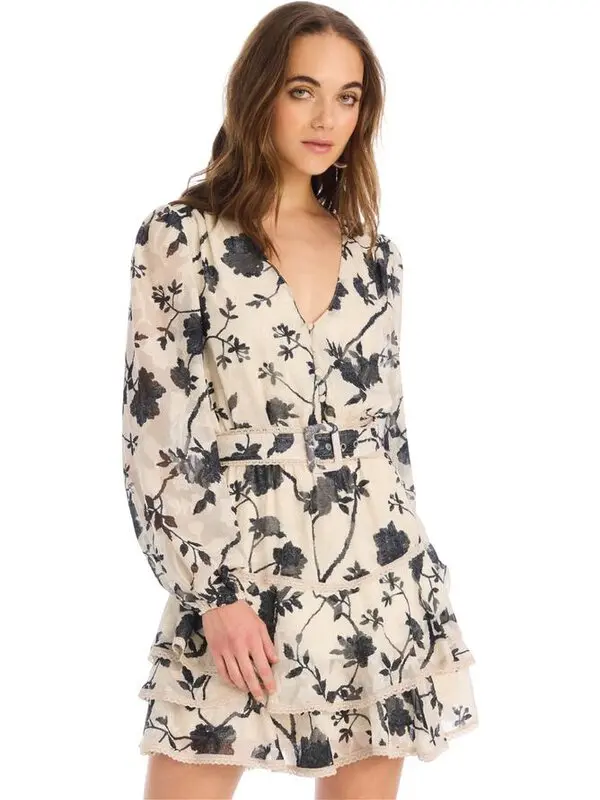 Allison Floral Jacquard Mini Dress - Black
