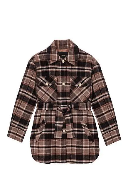 Maje Checked Wool-blend Coat - Brown