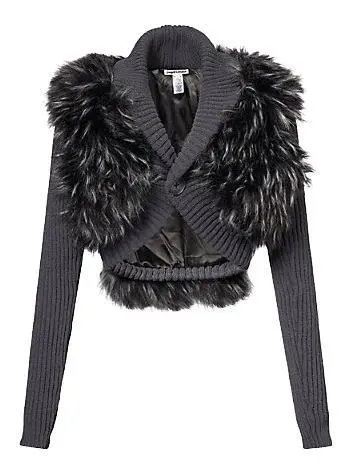 JADED LONDON Faux-fur Knitted Shrug - Grey
