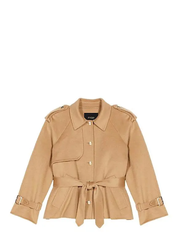 Maje Wool-blend Belted Jacket - Camel