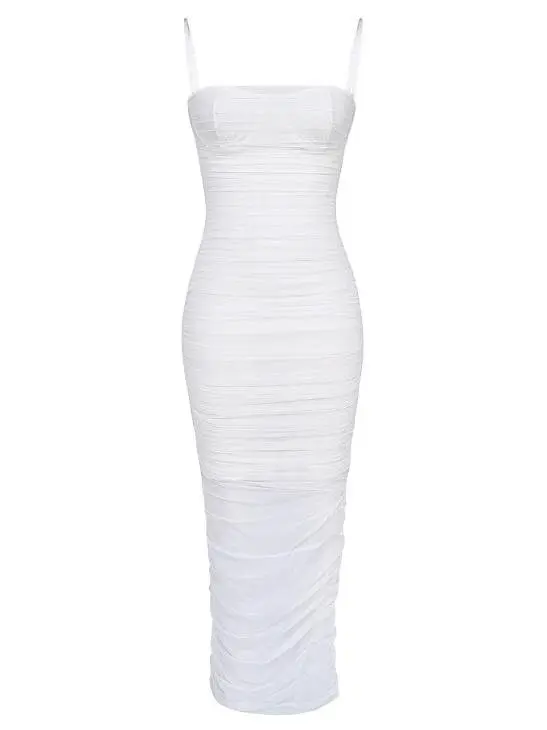 House Of Cb Fornarina Gathered Mesh Midi Dress - White