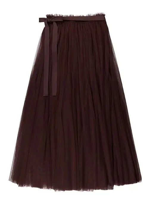 RO&ZO Godet Tulle Maxi Skirt - Brown