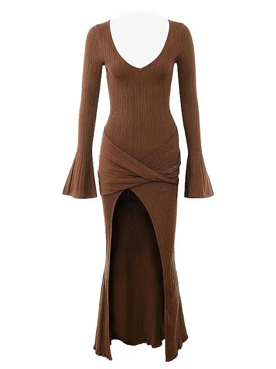 House Of Cb Khrysta Draped Knit Maxi Dress - Chocolate Brown