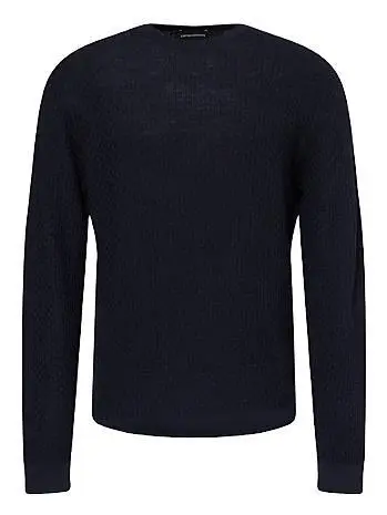 Emporio Armani Logo-embellished Textured Wool Jumper - Navy Basket