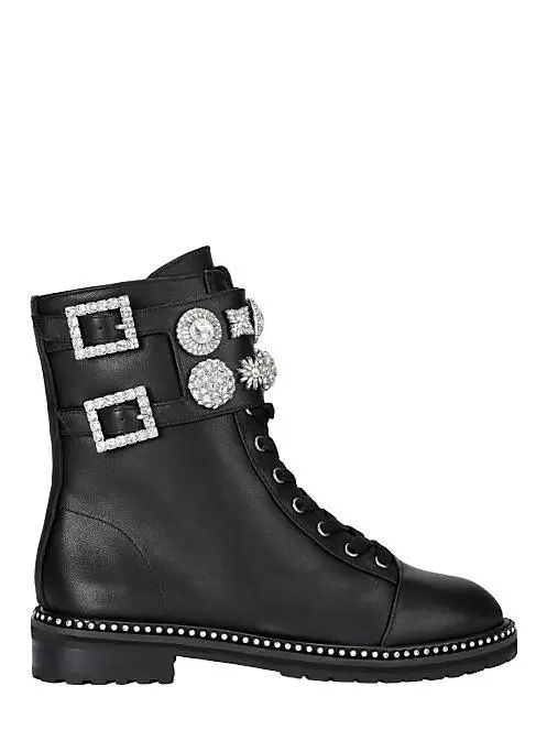 Kurt Geiger Stoop Embellished Leather Ankle Boots - Black