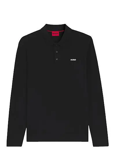 Hugo Logo-print Cotton-piqué Polo Shirt - Black