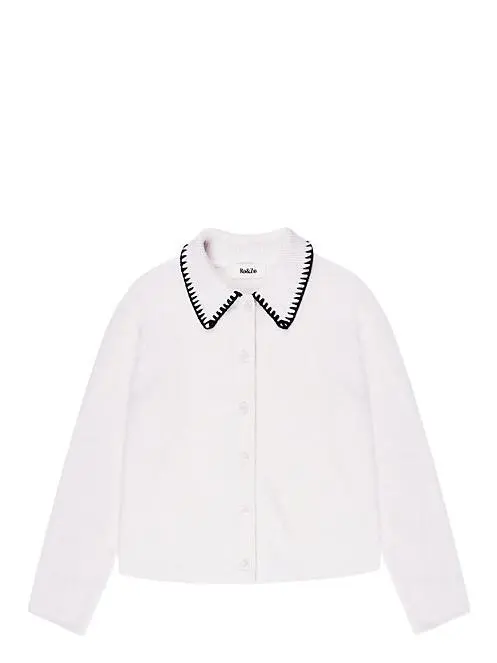 RO&ZO Contrast-stitch Collared Knitted Cardigan - Ivory