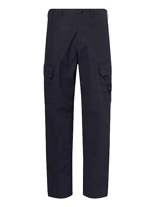 Stone Island Ghost Badge Weatherproof Cotton-canvas Trousers - Navy Blue