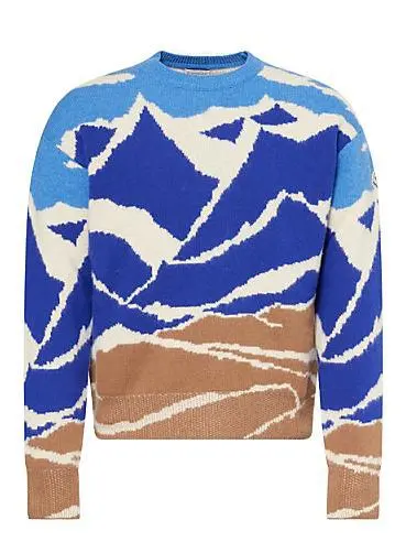 Moncler Graphic Crew Neck Wool Jumper - Blue