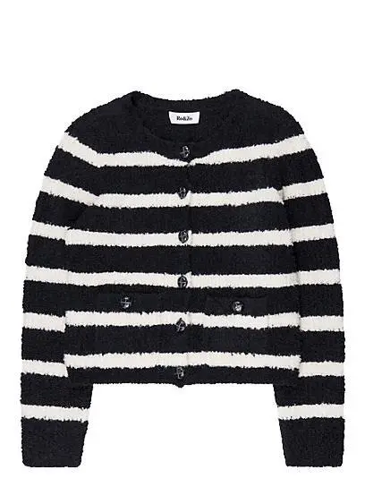RO&ZO Striped Bouclé Knitted Cardigan - Mono