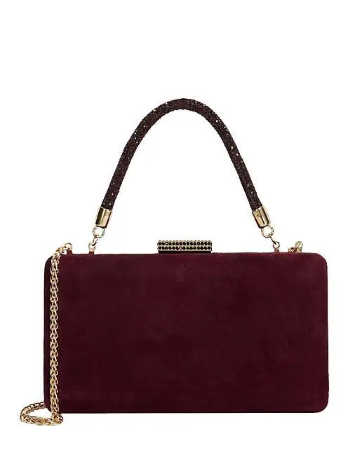 DUNE Suede Clutch With Detachable Chain - Burgundy Suede