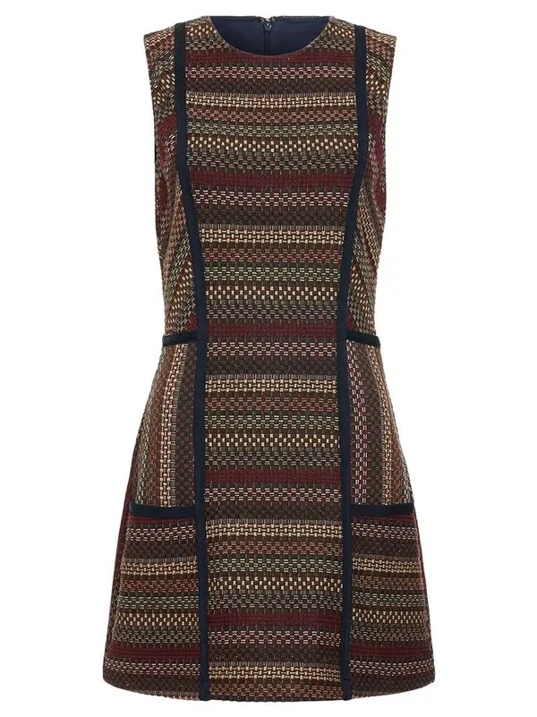 Ramy Brook Jeanette Seamed Crosshatch Mini Dress - Navy Multi Tweed