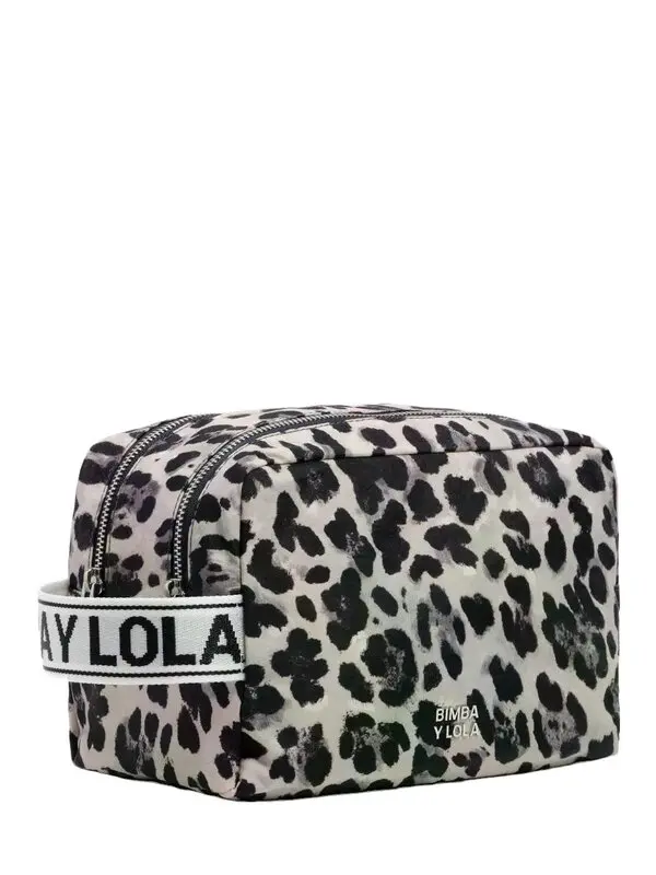 Bimba Y Lola Leopard-print Double-zip Makeup Bag - Grey