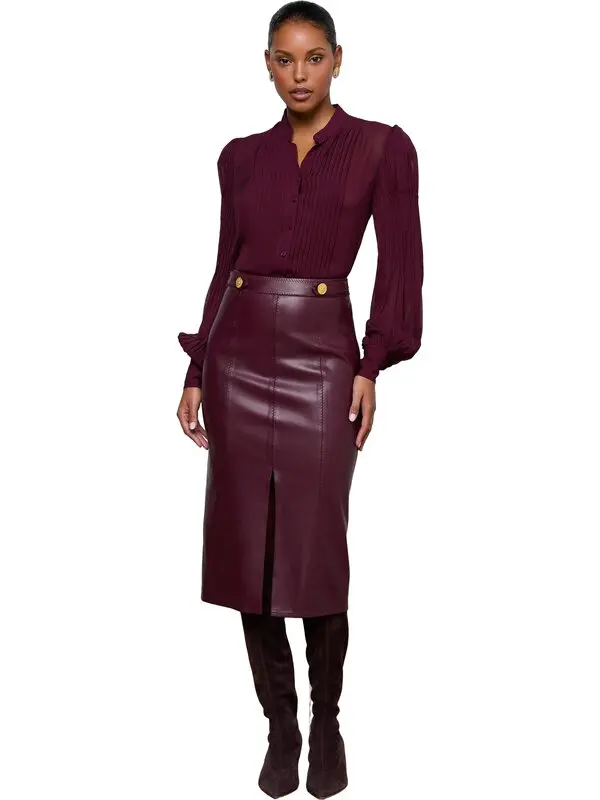 L'Agence Arlette Vegan Leather Midi Skirt - Dark Port