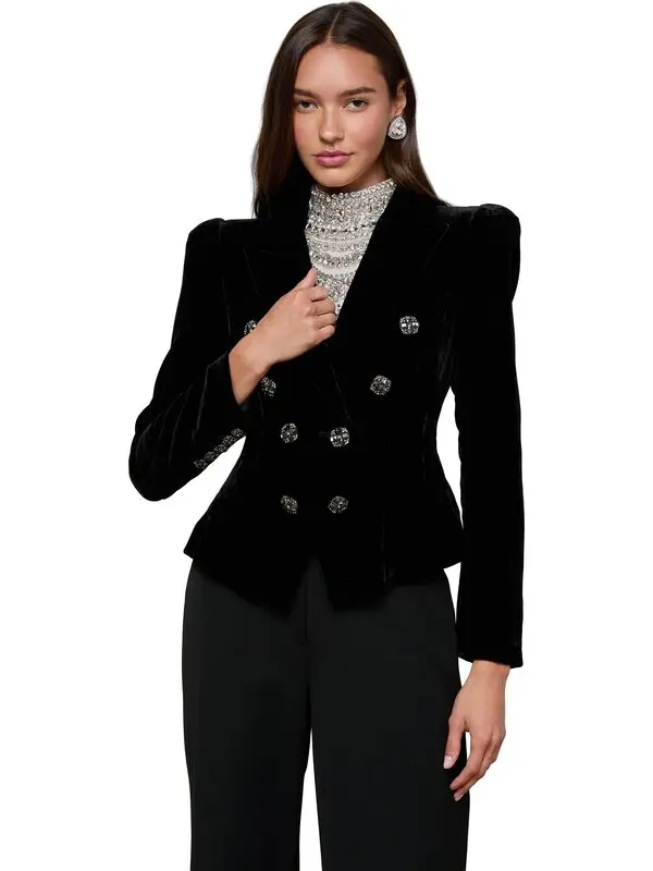 L'Agence Bethany Velvet Double-breasted Blazer - Black
