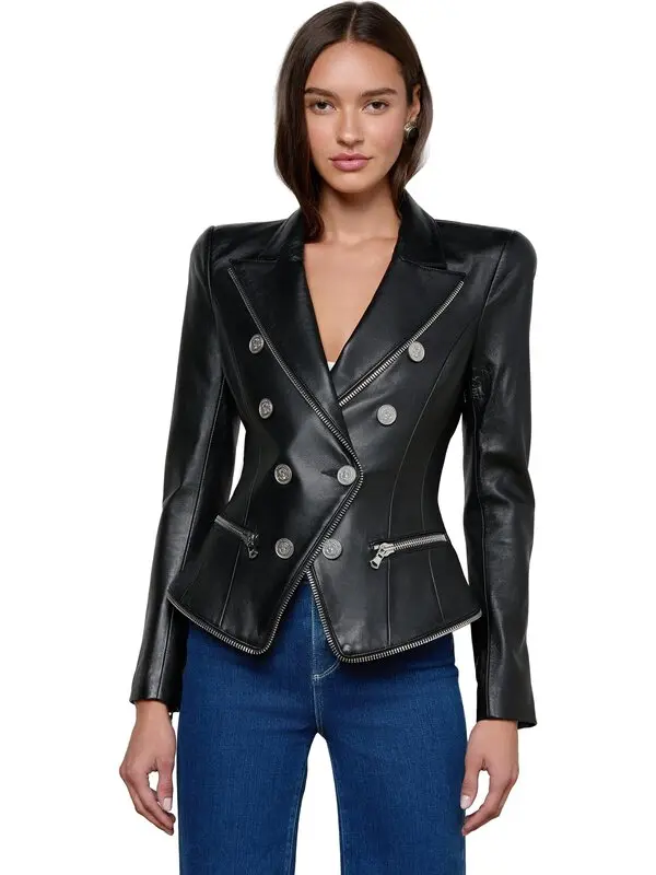 L'Agence Ottilie Leather Blazer - Black/nickel