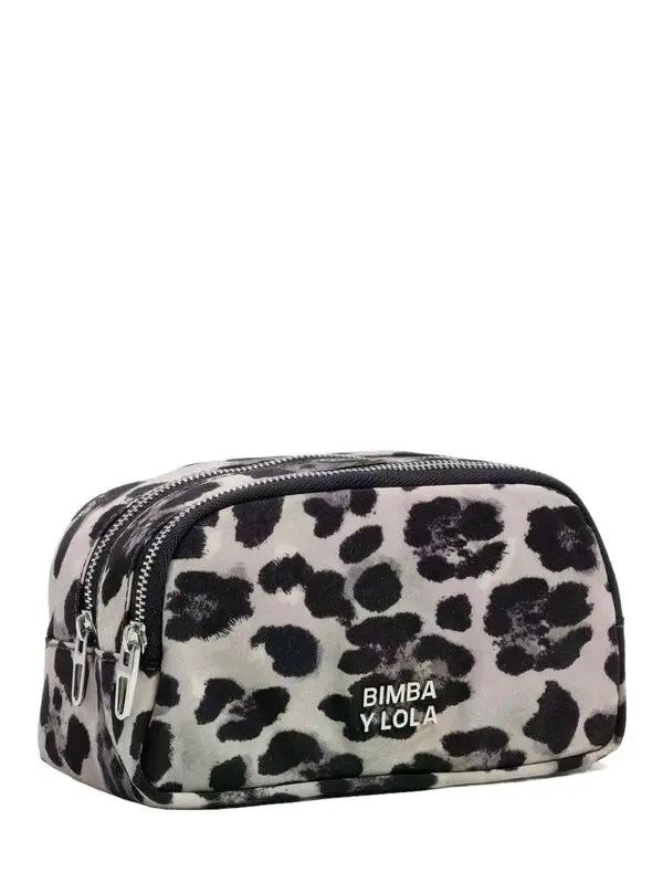 Bimba Y Lola Leopard Print Double Zip Make-up Bag - Grey