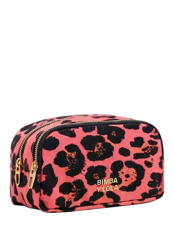 Bimba Y Lola Leopard-print Double-zip Makeup Bag - Pink