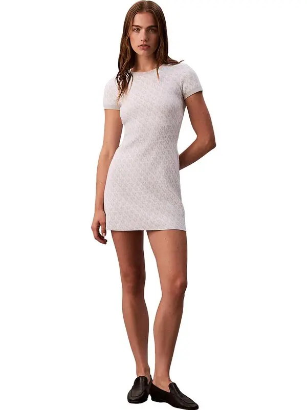 Calvin Klein Tech Knit Allover Monogram Mini Dress - Chalk