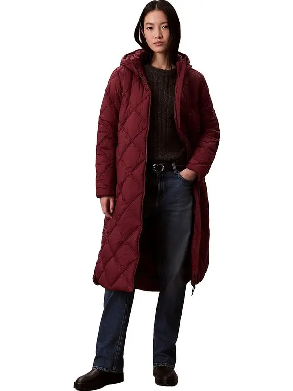 Calvin Klein Long Hooded Puffer Jacket - Windsor Wine
